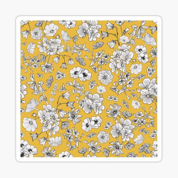 "Floral pattern on mustard" Sticker for Sale by Hollyroseart | Redbubble