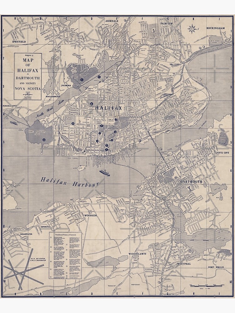 "1950 Vintage Map of Halifax and Dartmouth, Nova Scotia" Art Print for ...