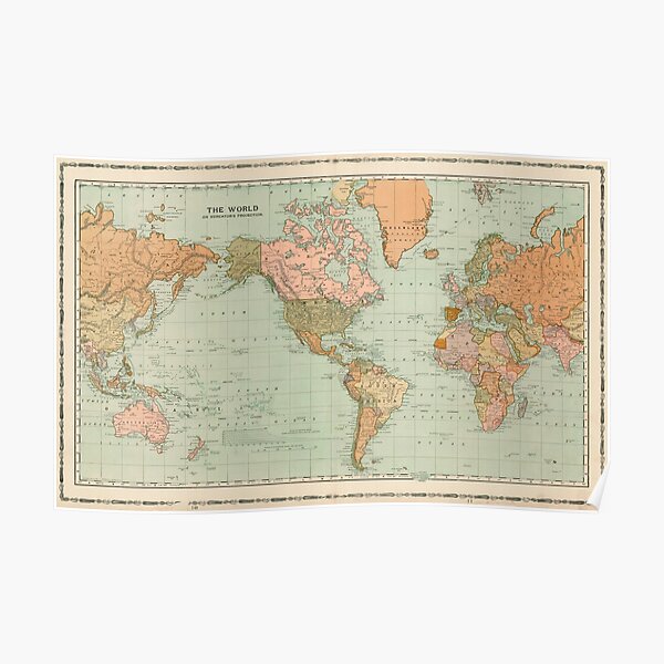"1904 Vintage World Map" Poster for Sale by gin-nek-shop | Redbubble