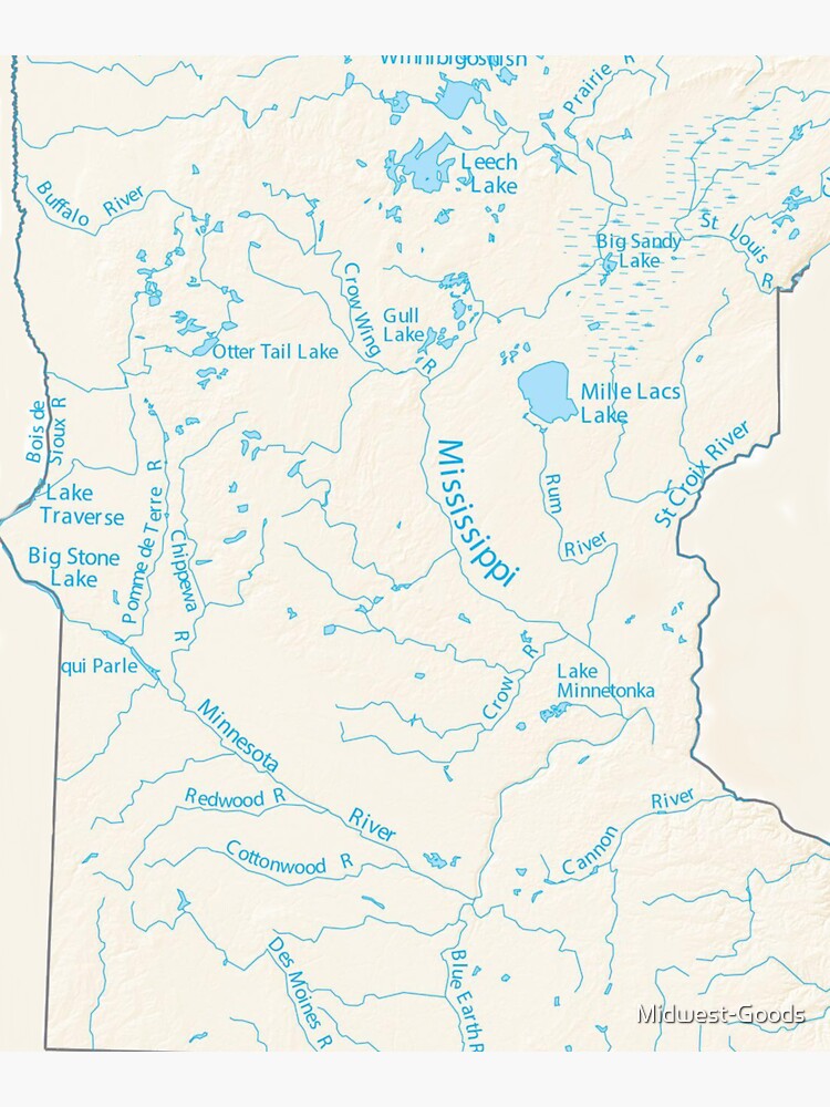 "Lakes of Minnesota Map Art with Rivers Stream" Sticker for Sale by ...