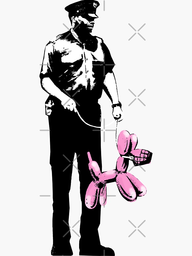 "Banksy Security guard with balloon dog" Sticker for Sale by MoreFaces ...
