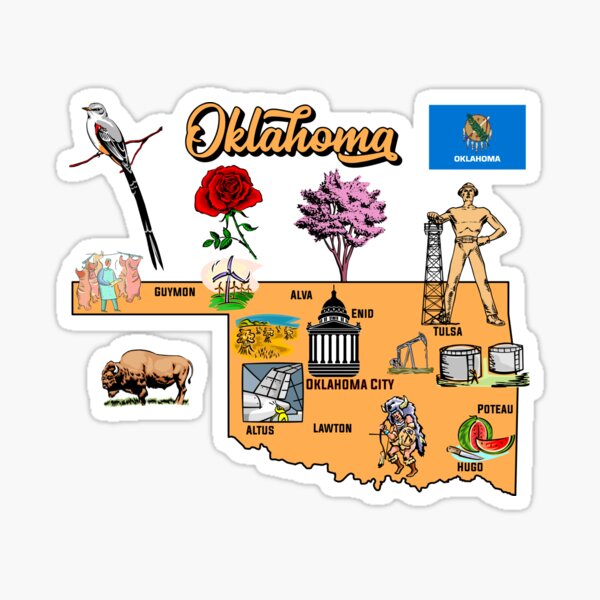 "illustrated Map of Oklahoma `in US with major Cities and symbols ...