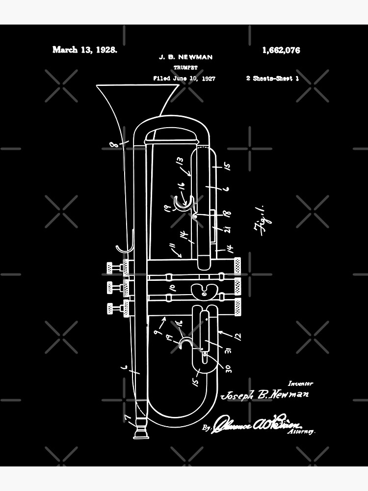 "Lover Engineering Drawing Trumpet Patent Print 1928 - Vintage Musical ...