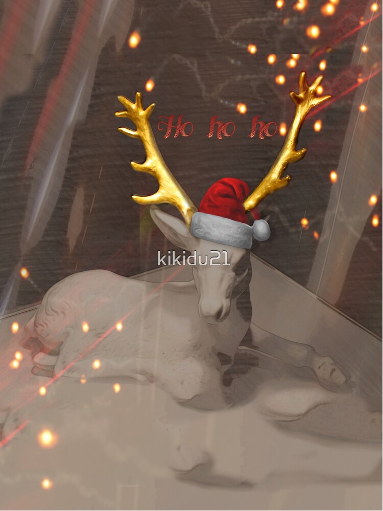 "White stag with golden antlers and Santa hat - moody festive photo ...