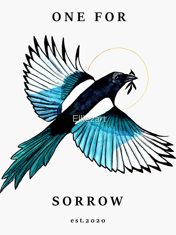 "One for Sorrow Magpie illustration " Sticker for Sale by Elliezart ...