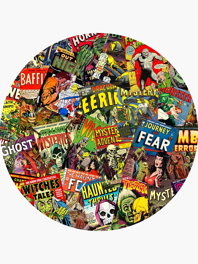 "Vintage Horror Comic Book Cover Art Collage" Sticker for Sale by ...