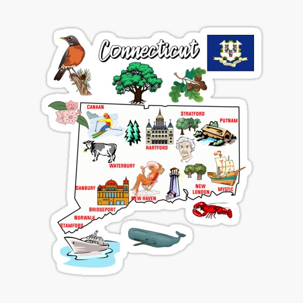 "Hand Drawn Illustration of Connecticut Map with Tourist Destinations ...