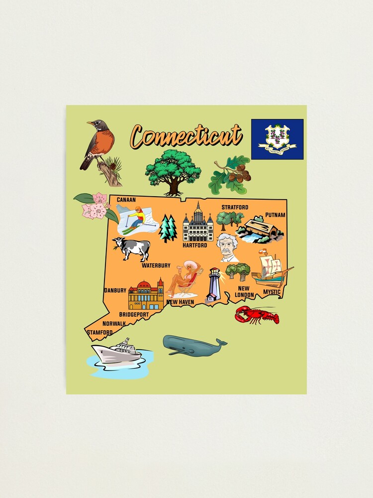 "Connecticut state map with major cities,Tourist Destinations and ...