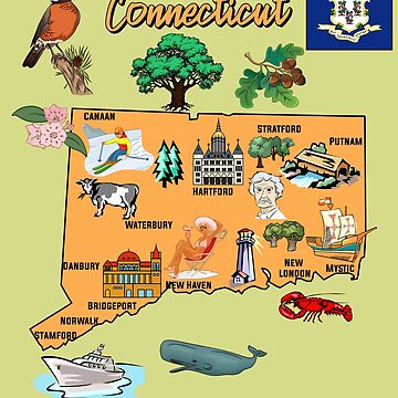 "Connecticut state map with major cities,Tourist Destinations and ...