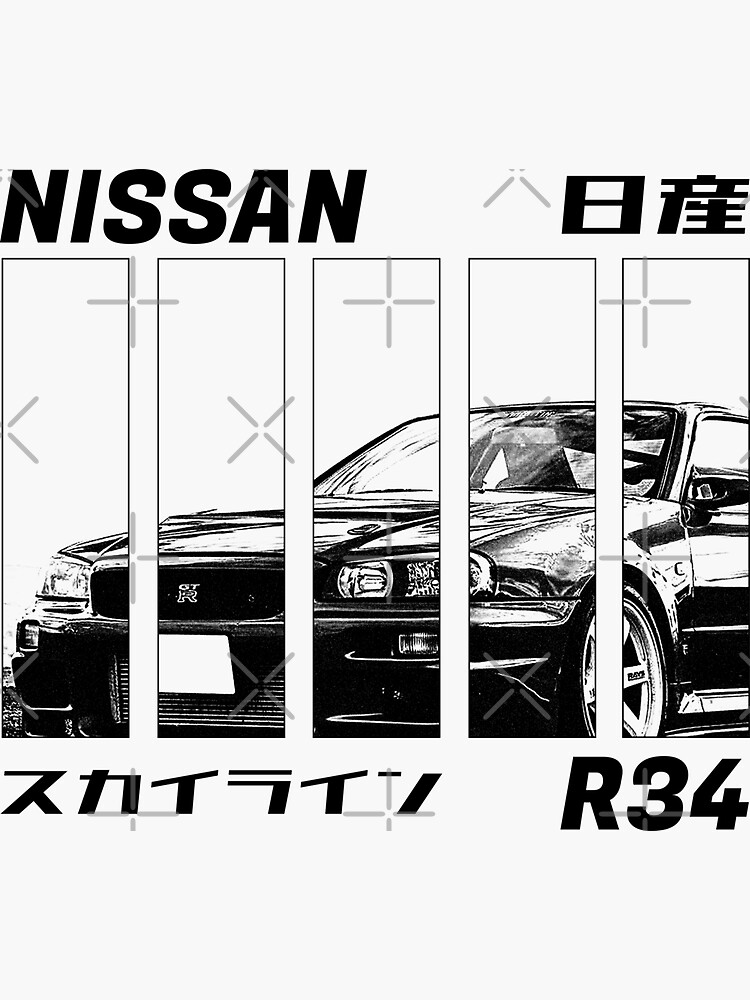 "NISSAN SKYLINE GT-R R34 Black 'N White 3" Sticker for Sale by Cero81 ...