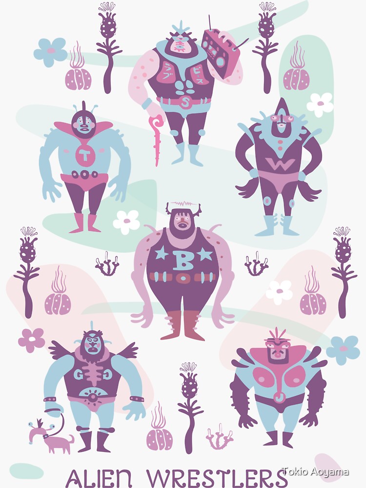 "Alien Wrestlers" Sticker by tokioaoyama | Redbubble