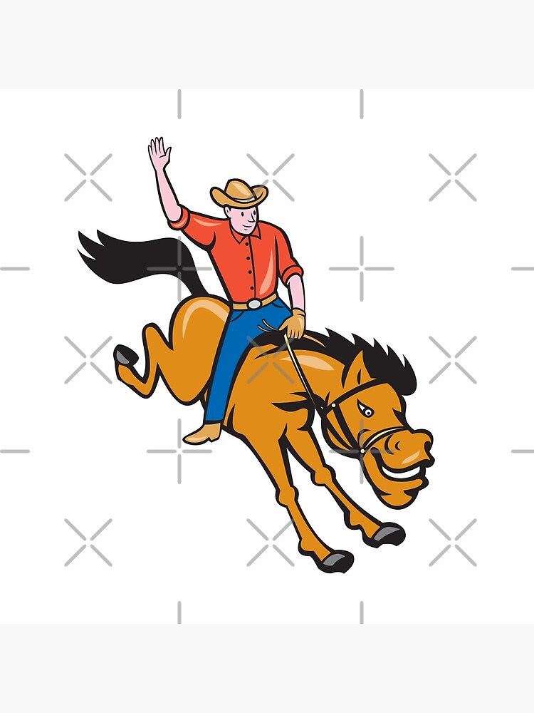 "Rodeo Cowboy Riding Bucking Bronco Cartoon" Poster by patrimonio ...