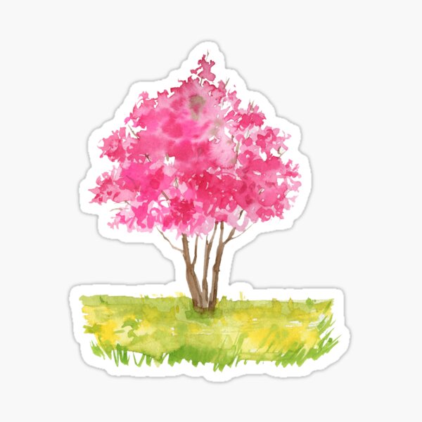 "Tree With Beautiful Pink Flowers - Watercolor" Sticker by ArtsyWishy ...