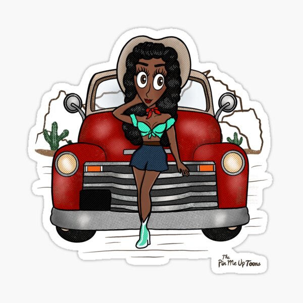 "Red truck pin up" Sticker for Sale by Thepinmeuptoons | Redbubble