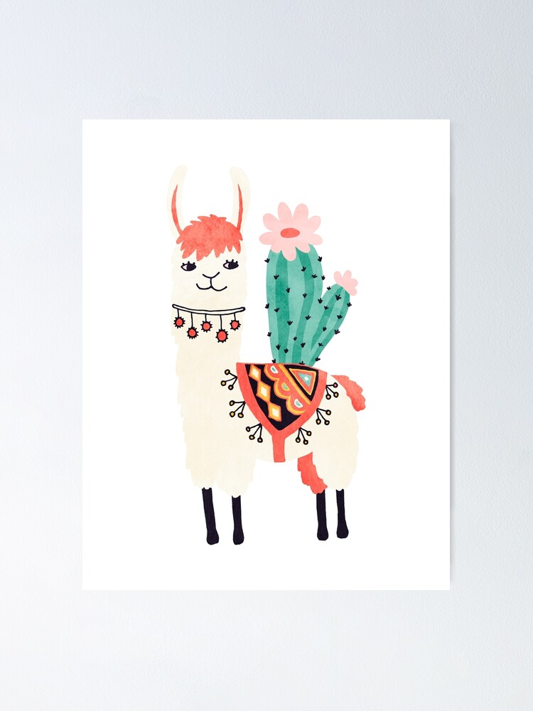 "Llama with cactus and flowers" Poster for Sale by Komra-art | Redbubble