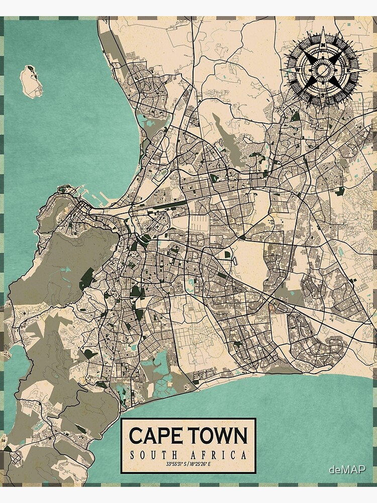 Cape Town City Map Of South Africa Vintage Poster By Demap Cape Town ...