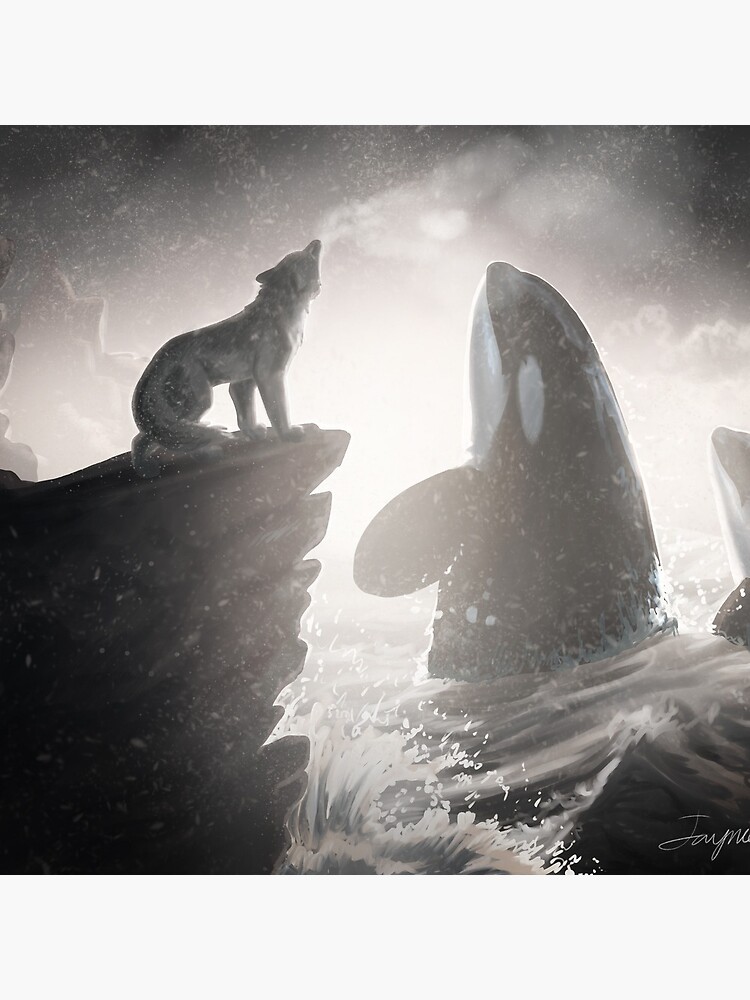 "Wolf Meets Wolves of the Sea, Killer Whale and Wolf Painting" Throw ...