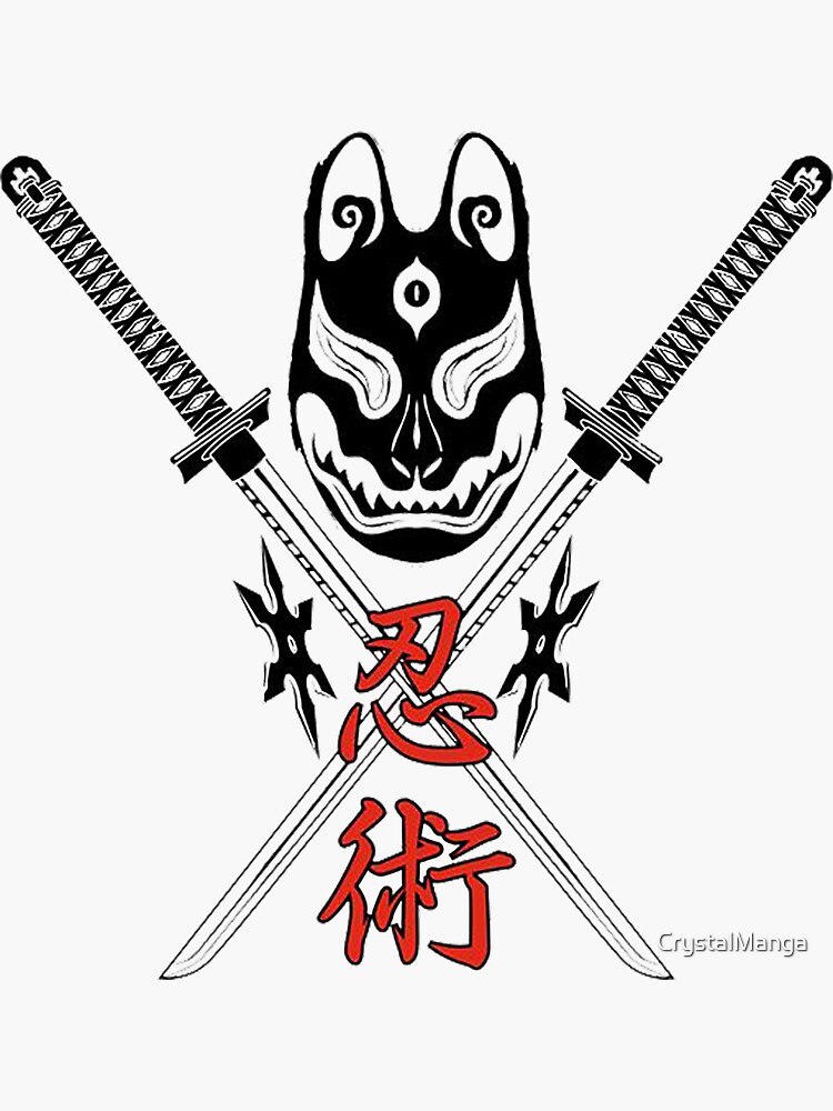 "Crossed Swords with Kitsune Mask" Sticker by CrystalManga | Redbubble