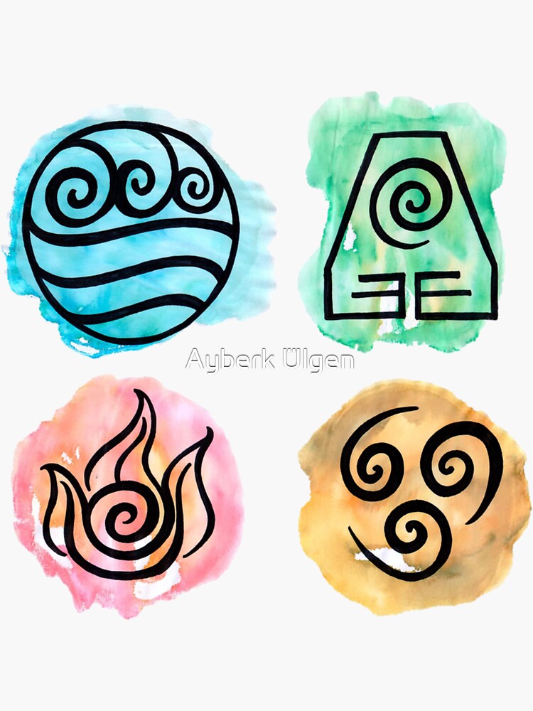 "Avatar Nation Symbols Water, Earth, Fire, Air Watercolor" Sticker by ...