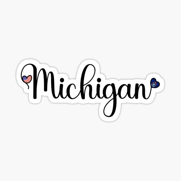 "I Love Michigan - Michigan Script With Heart Shaped Flags" Sticker for ...