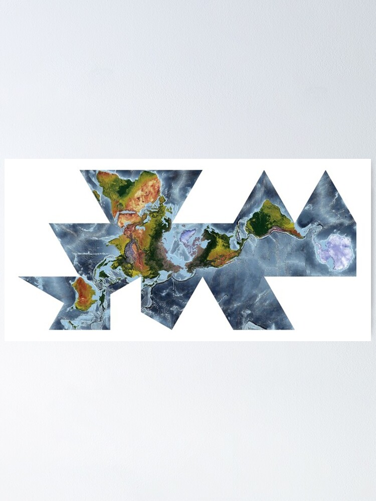 "Fuller projection - World Map showing land and oceans" Poster by ...