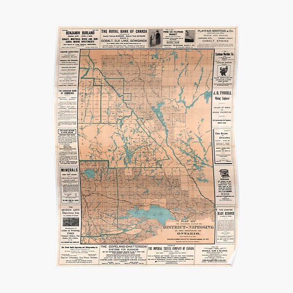 "1910 Vintage Map of Nipissing District, Ontario" Poster for Sale by ...
