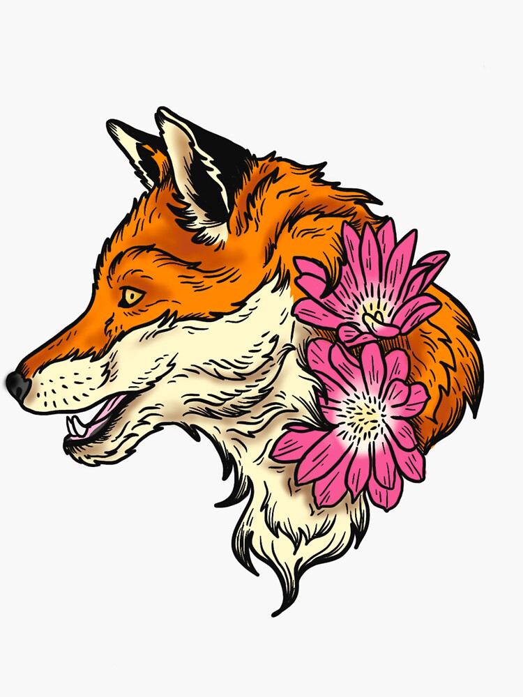 "Fox and Bitterroot" Sticker for Sale by InkedWolfie | Redbubble