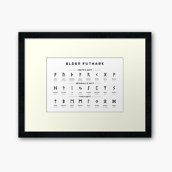 "Elder Futhark Runes Alphabet Chart - White" Framed Art Print for Sale ...