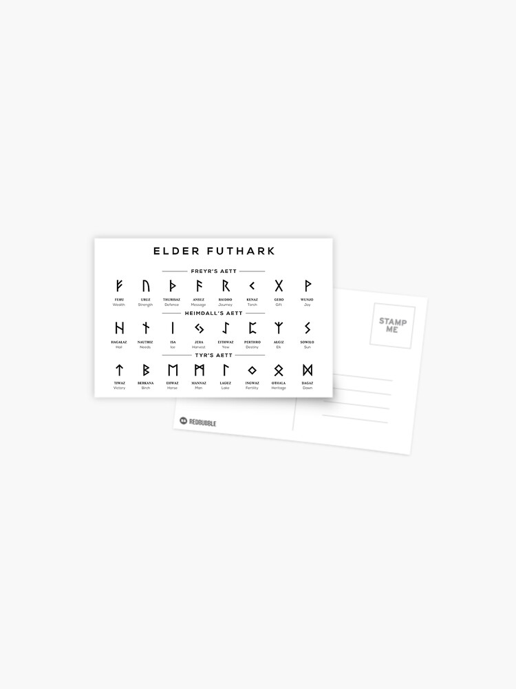 "Elder Futhark Runes Alphabet Chart - White" Postcard for Sale by ...