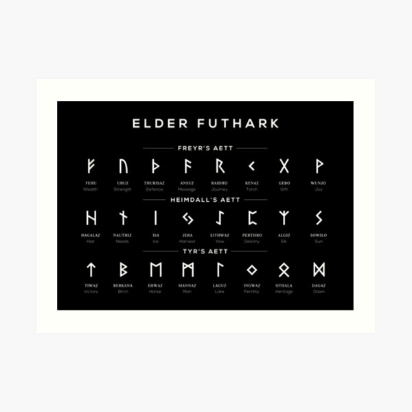 "Copy of Elder Futhark Runes Alphabet Chart - Black" Art Print for Sale ...