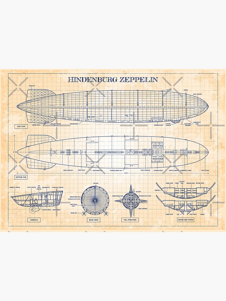 "Hindenburg Zeppelin (Old Blue Grid - English)" Art Board Print for ...