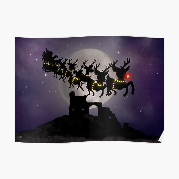 Póster «Silueta de Papá Noel celestial - Castillo de Mow Cop» de ...