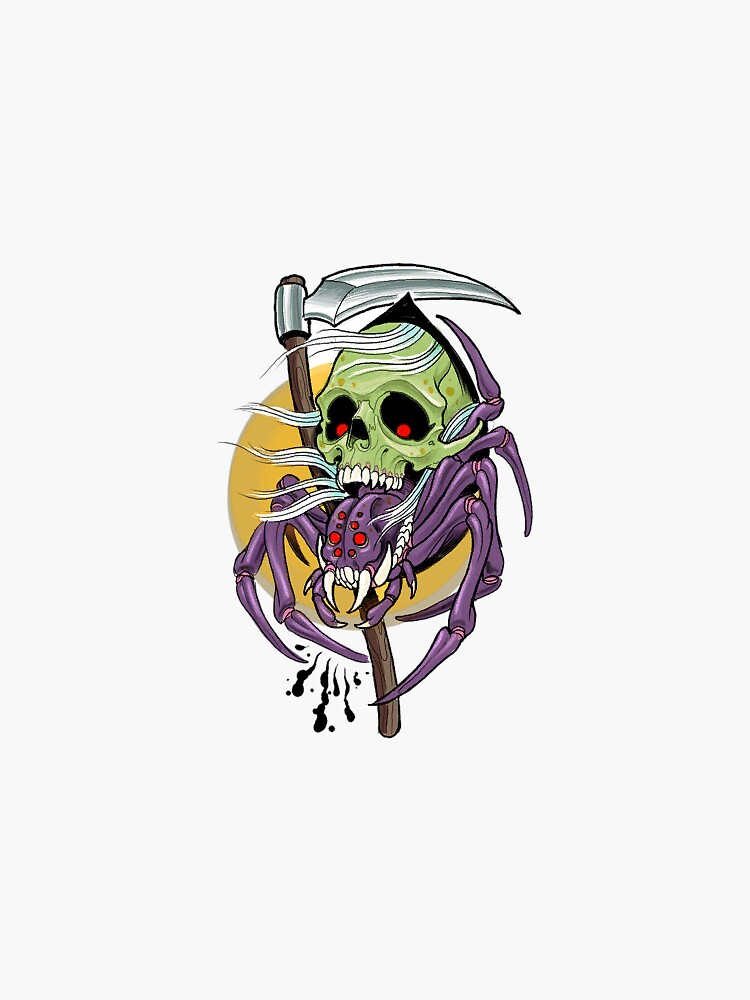 Pegatina «Araña saliendo de la boca de la Parca» de Biomon | Redbubble