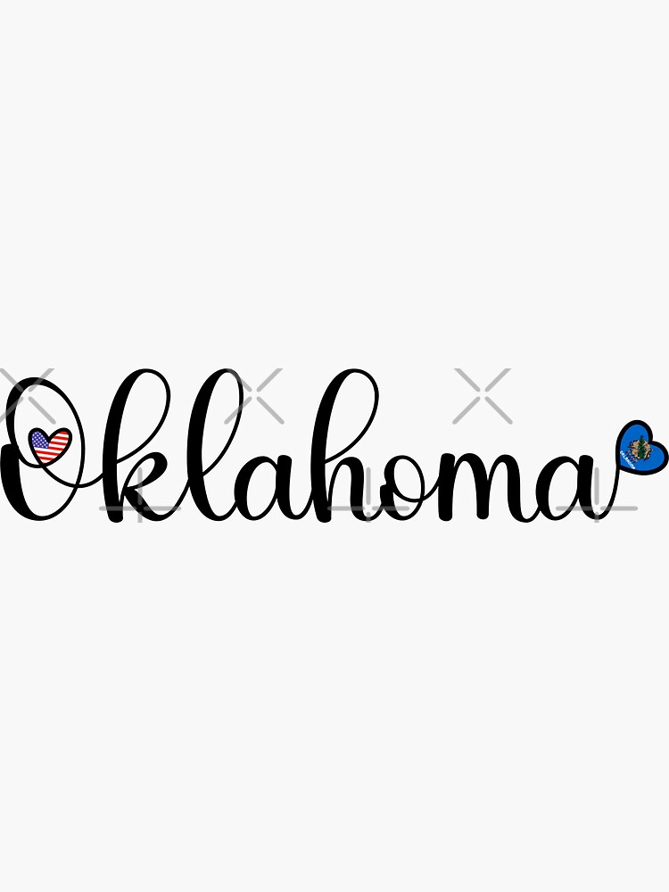 "I Love Oklahoma - Oklahoma Script With Heart Shaped Flags" Sticker for ...