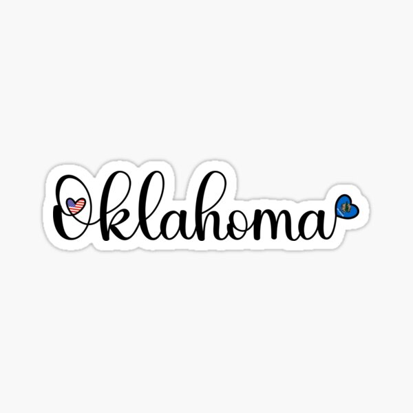 "I Love Oklahoma - Oklahoma Script With Heart Shaped Flags" Sticker for ...