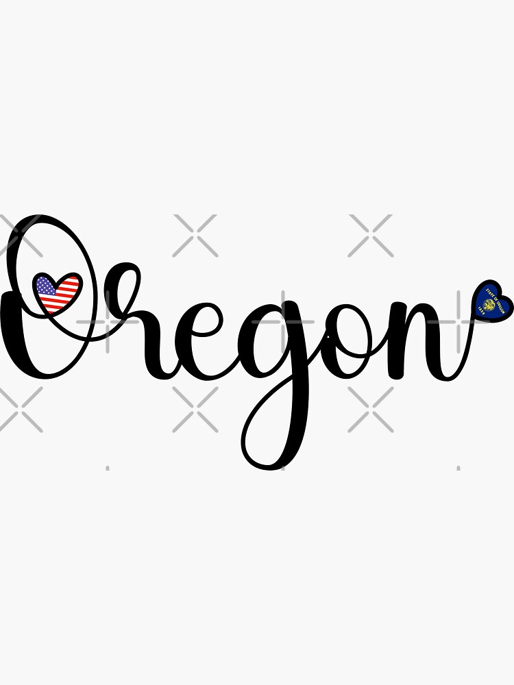 "I Love Oregon - Oregon Script With Heart Shaped Flags" Sticker for ...
