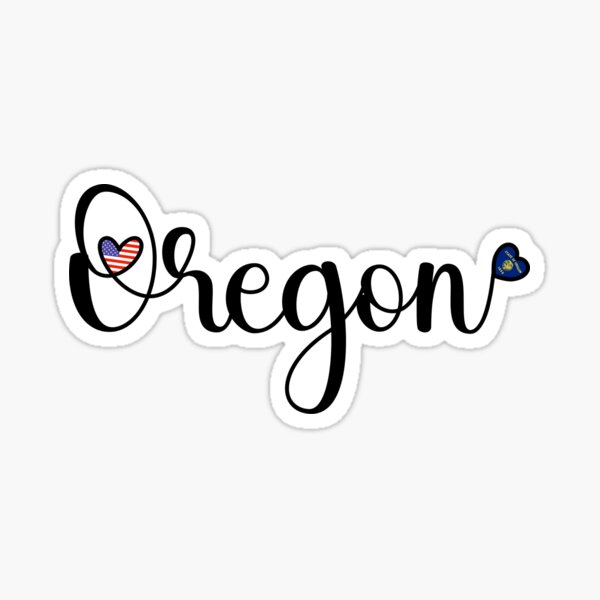 "I Love Oregon - Oregon Script With Heart Shaped Flags" Sticker for ...