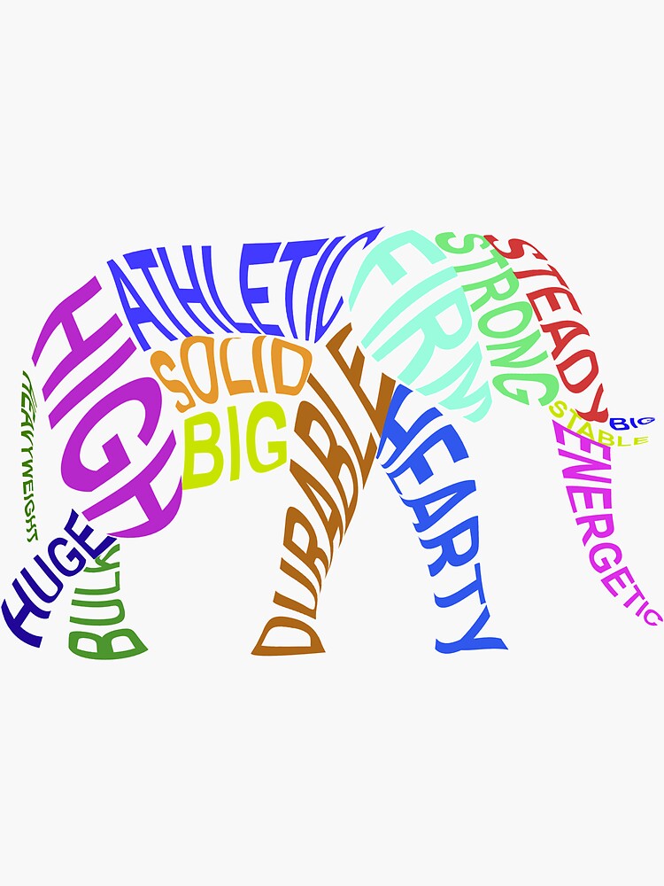 " Design Animal Word Cloud Shape Typography "elephant"" Sticker for ...