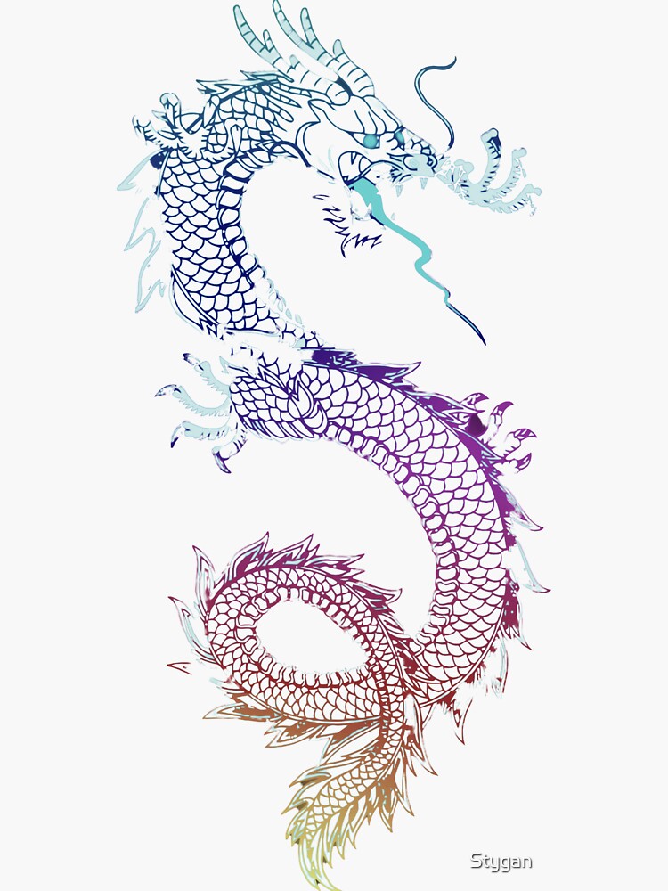 " Gradient Rainbow Chinese Dragon inverted" Sticker by Stygan | Redbubble