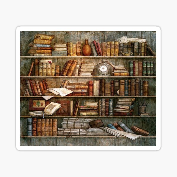 "bookshelves pictures" Sticker for Sale by aggiexnjoz | Redbubble