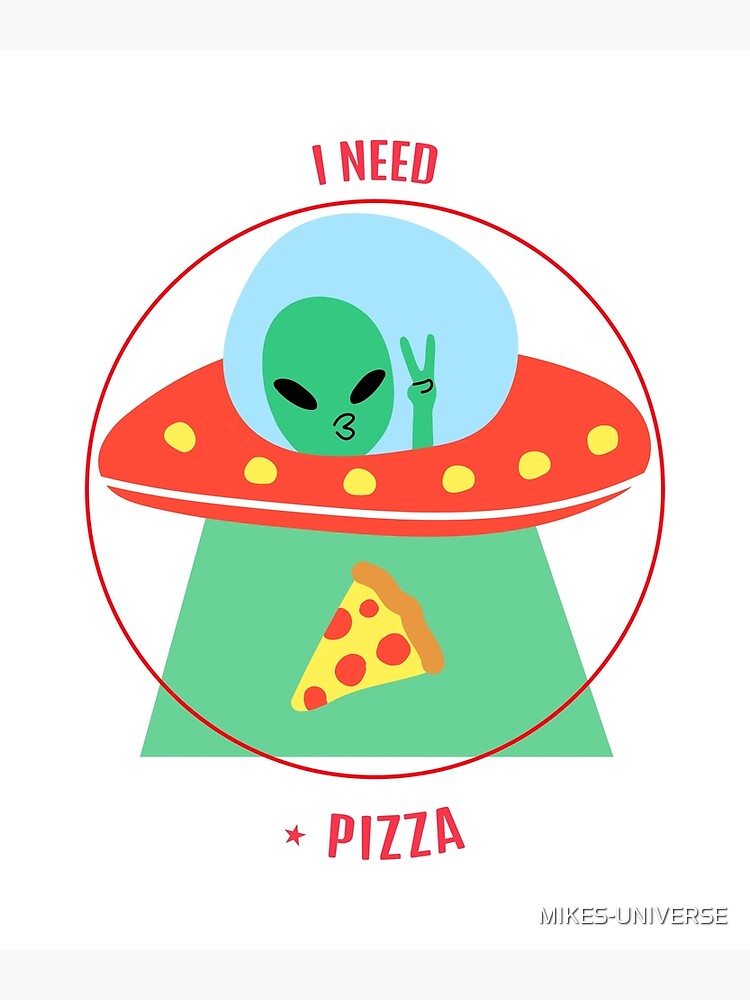 "Green alien inside a ufo abducting a slice of pizza." Photographic ...