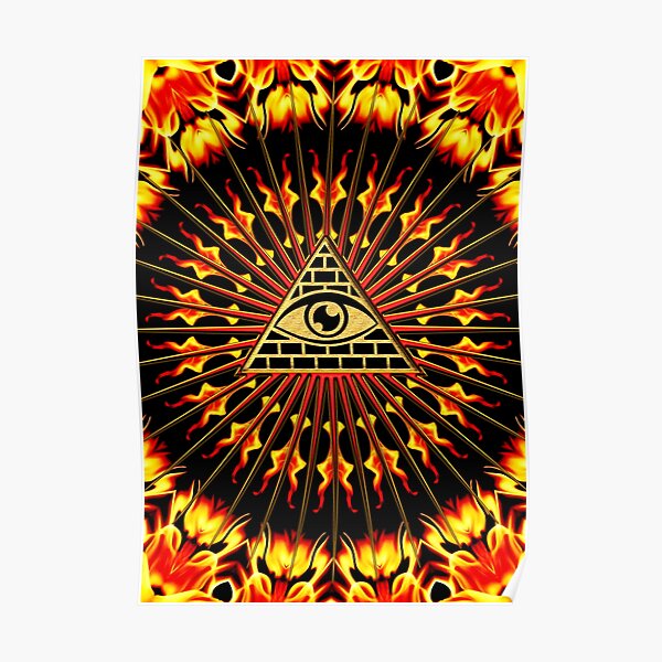 Póster «Ojo que todo lo ve, pirámide, ojo que todo lo ve, llamas, fuego ...