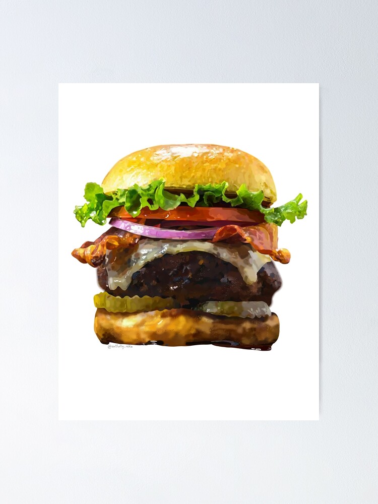 "Realistic Burger Sticker" Poster for Sale by ArtfullyReka | Redbubble