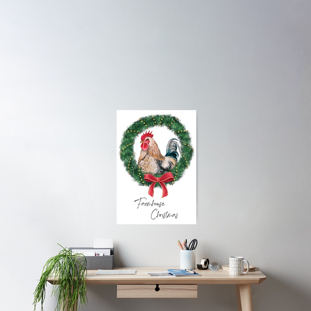 Póster «Farmhouse Christmas - Gallo de Navidad / Gallo con corona de ...