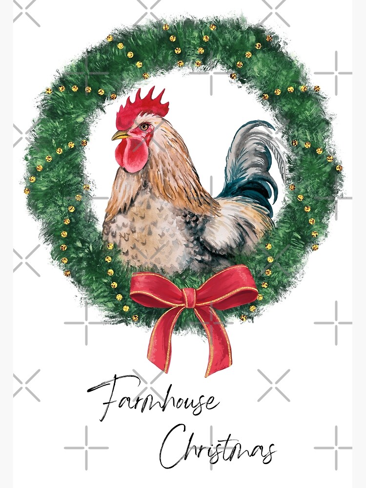 Póster «Farmhouse Christmas - Gallo de Navidad / Gallo con corona de ...