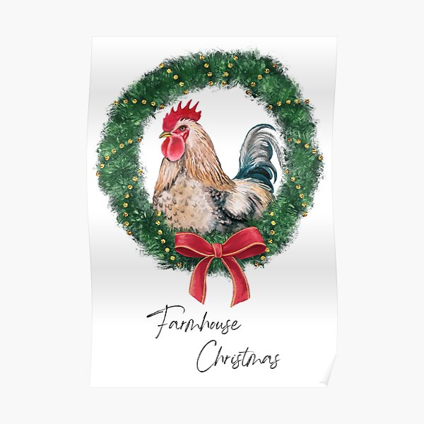 Póster «Farmhouse Christmas - Gallo de Navidad / Gallo con corona de ...