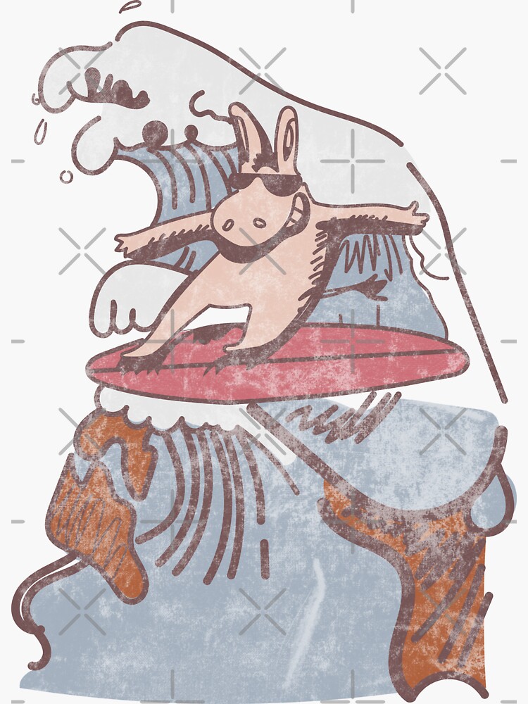 "Surfing Donkey with Sunglasses / Wave / Surfer / Sketch Washed & Worn ...