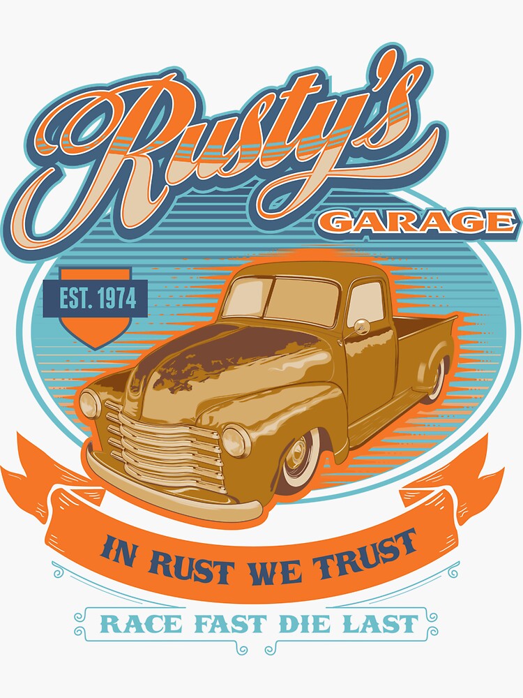 "RUSTY GARAGE" Sticker by mojokumanovo | Redbubble