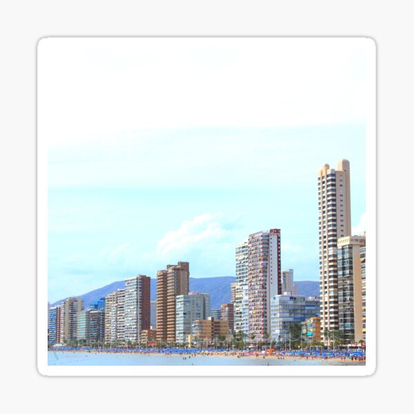 "Sandy Beach in Benidorm " Sticker for Sale by JHopeArt | Redbubble