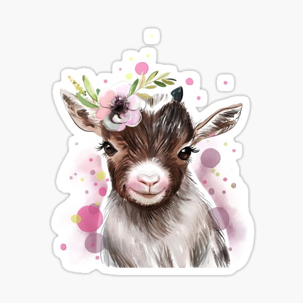 "Watercolor Floral Baby Goat" Sticker by SiouxLove | Redbubble